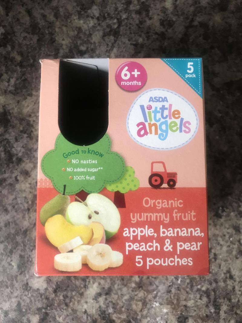ASDA Little Angels Organic Yummy Fruit Apple, Banana, Peach & Pear 6m ...